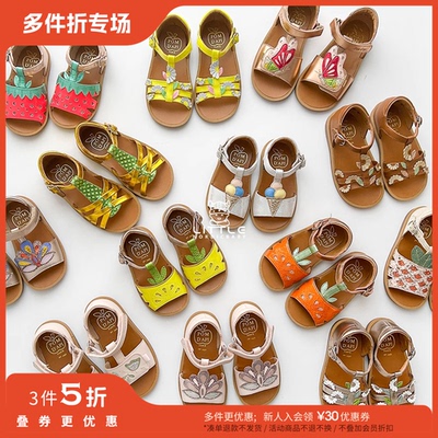 3件5折 Little现货法国POM D'API SS25儿童百搭菠萝花朵包跟凉鞋