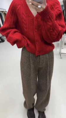 现货PREON工厂自制秋冬新款氛围感绞花100羊毛毛衣开衫ethos同款