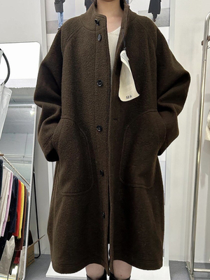 现货PREON工厂自制秋冬保暖设计感斗篷款羊毛呢大衣外套ethos同款