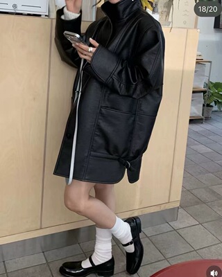 PREON自制博主同款farven宽松休闲大版型皮衣外套