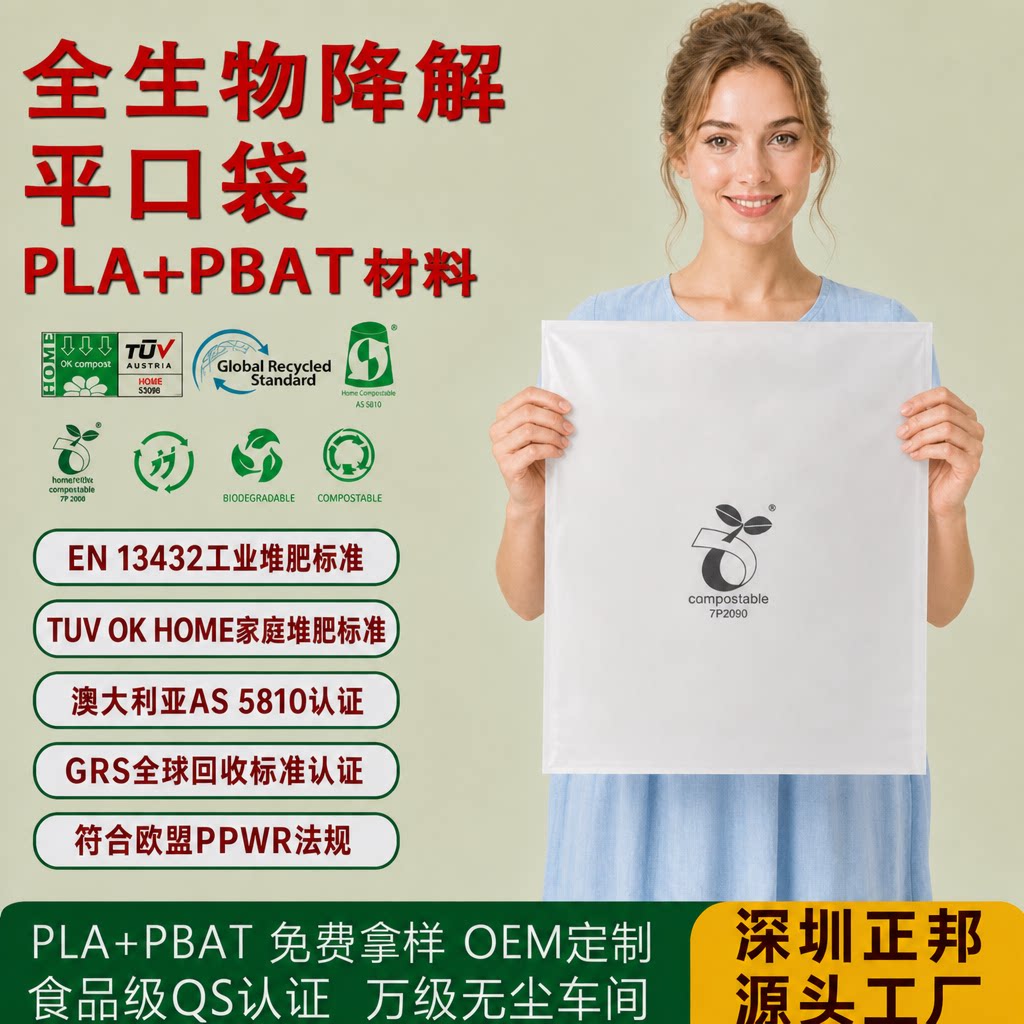 可降解平口沿线袋 玩偶电子包装袋 环保pla+pbat全生物降解的胶袋
