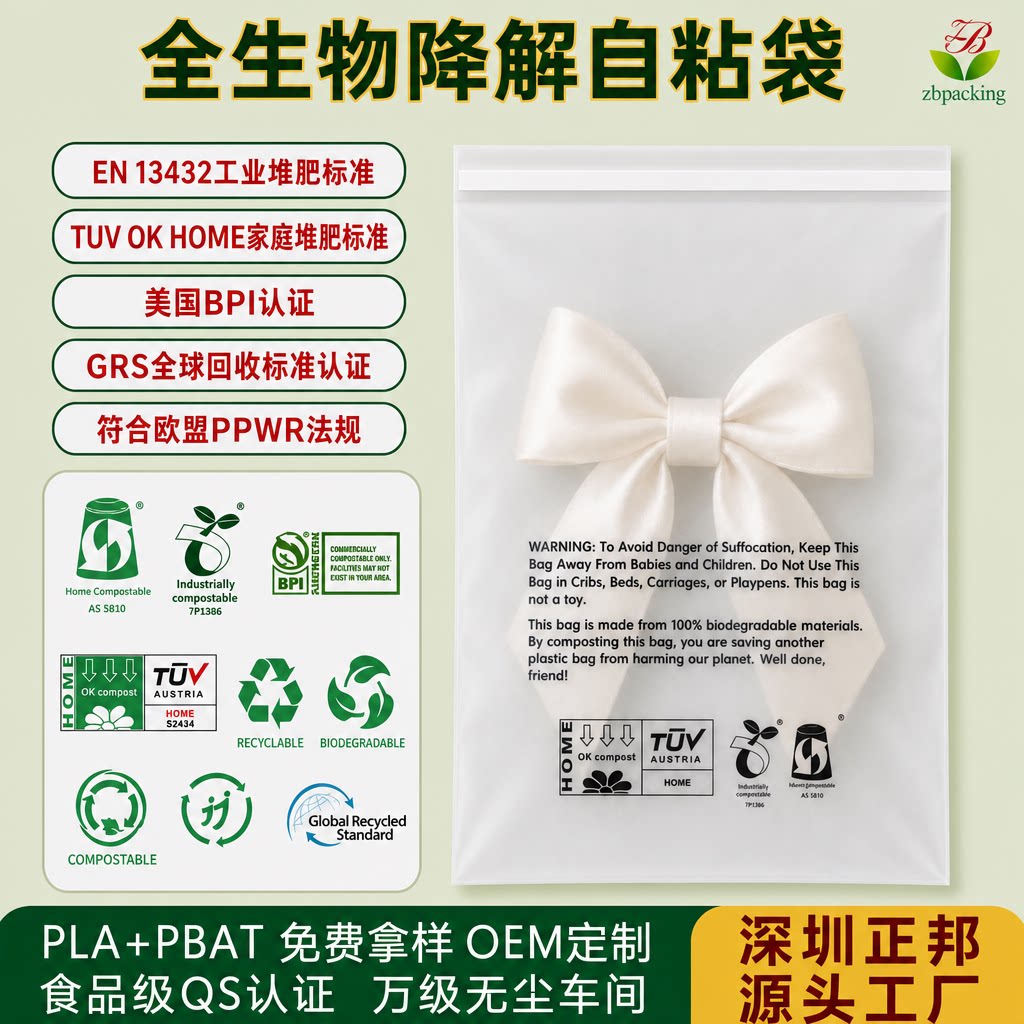 环保可堆肥PLA小号透明降解自粘袋 全生物降解自封塑料包装袋子