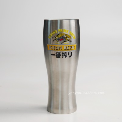 日本KIRIN BEER麒麟啤酒杯 不锈钢保冷杯一番榨扎啤杯居酒屋水杯