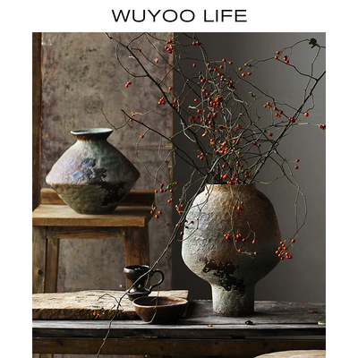 侘寂风陶瓷花瓶粗陶瓶装饰摆件