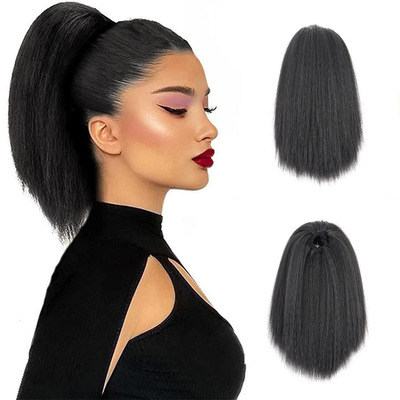 跨境欧美假发Yaki Ponytail自然蓬松玉米须假发女弹力网马尾辫子