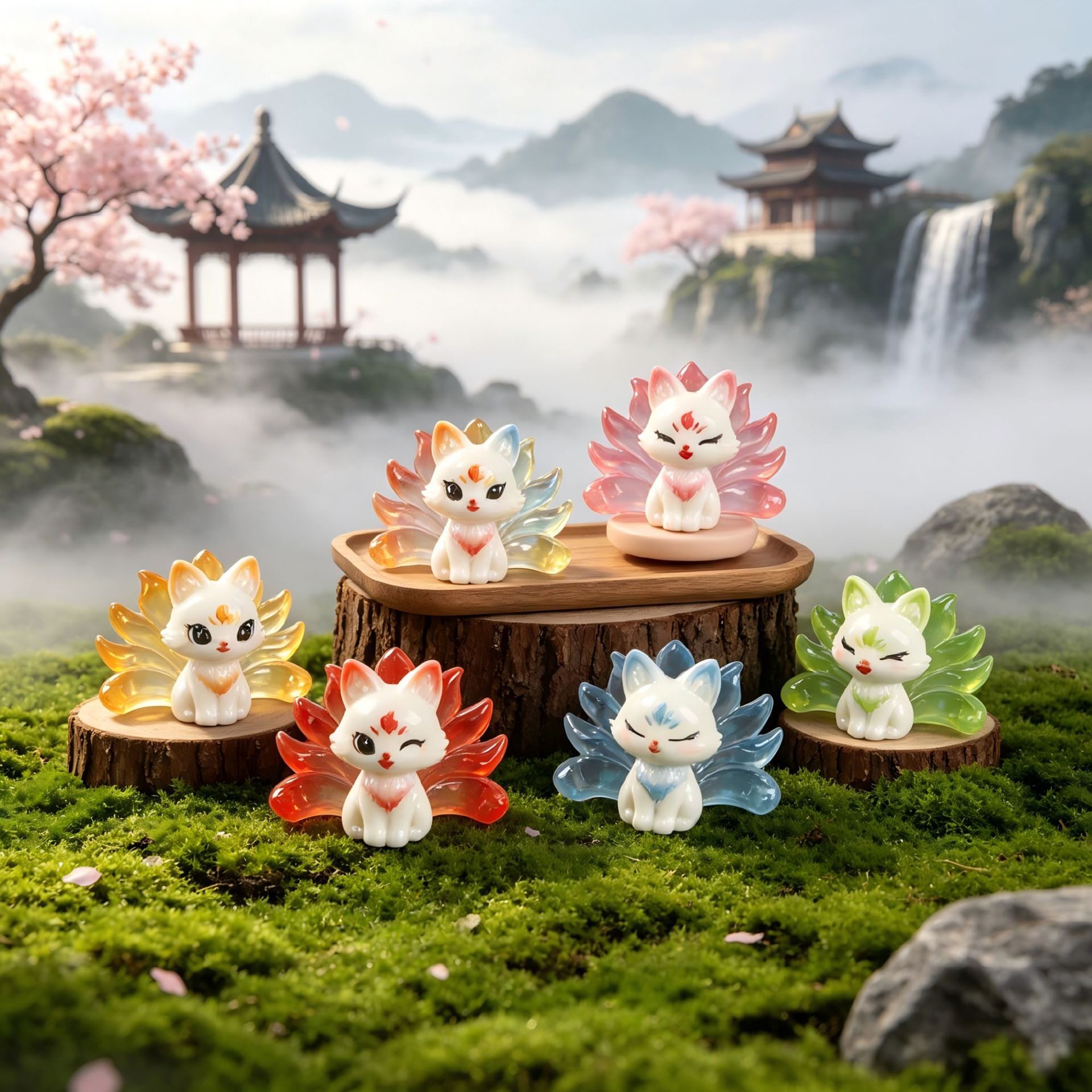 新品九尾狐树脂摆件DIY饰品配件微景观创意小摆件盲袋潮玩挂件