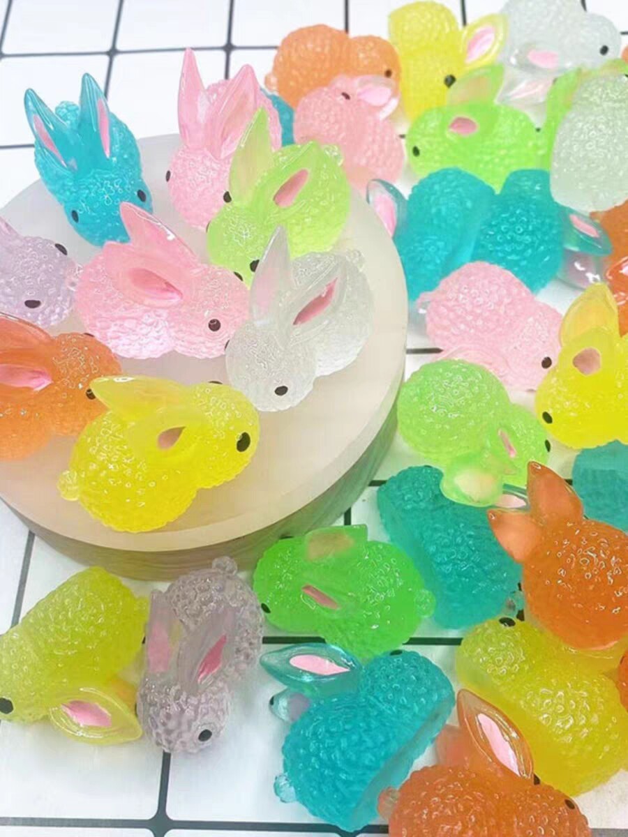 迷你卡通夜光可爱兔子手工diy奶油胶手机壳发夹头绳树脂配件饰品