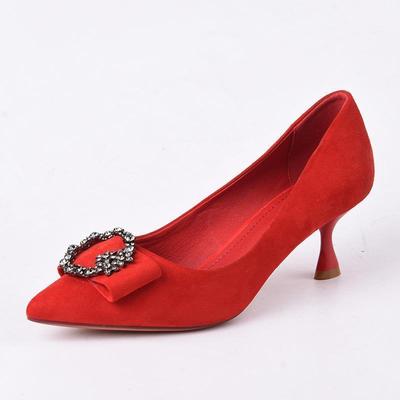 时尚红色休闲磨砂皮羊猄皮单鞋