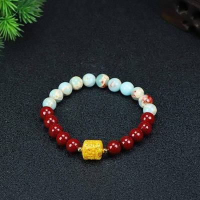 本命年时尚古风朱砂手串佛珠手持晶体砂女款莲花手链礼物