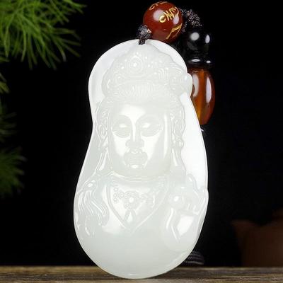 本命年新疆和田玉观音吊坠精雕和田玉白玉观音菩萨头像玉坠配证礼