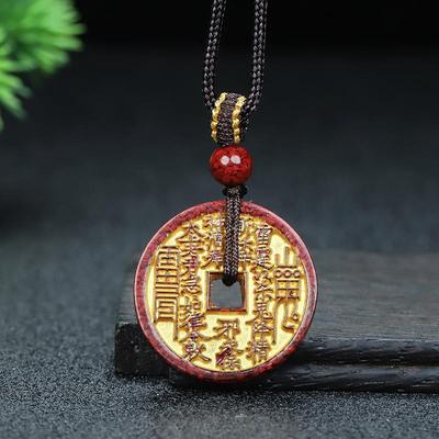 本命年山鬼花钱方孔朱砂晶体砂圆形平安扣吊坠道饰品九宫八卦红砂