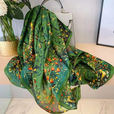 丝巾女围巾丽锦缎长款四季款披肩