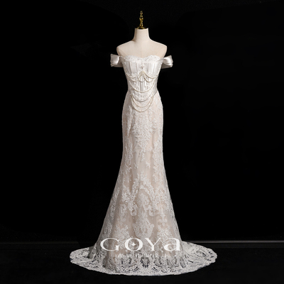 法式鱼尾轻婚纱新娘出门纱高级感