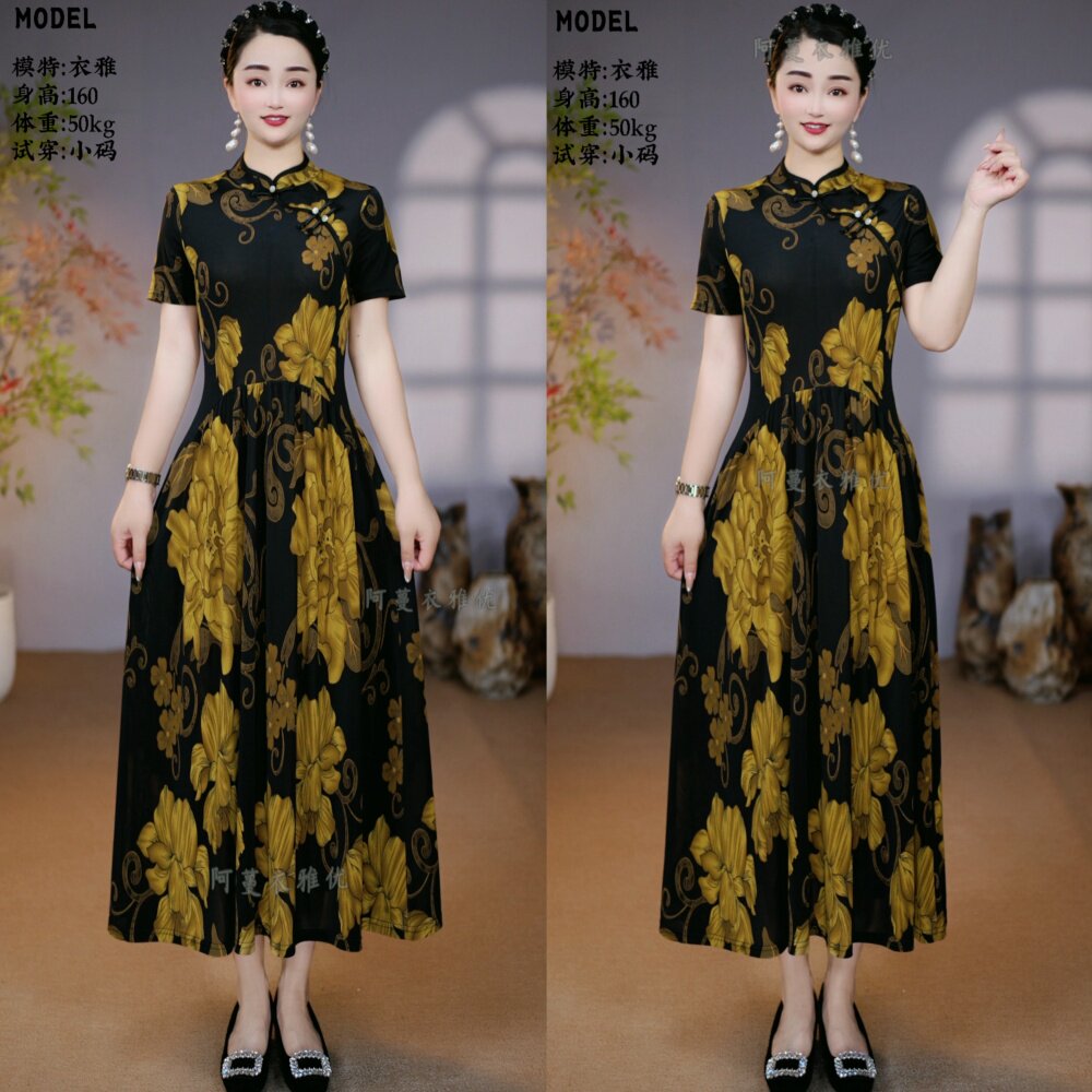 【衣雅优选】8082-3468#新品设计师定制款新中式斜门襟旗袍连衣裙