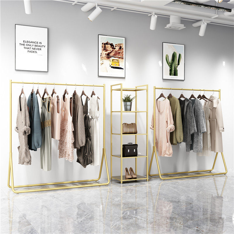 轻奢衣服架服装店展示架挂衣杆落地式金色童装女装店货架挂衣架子_虎窝淘