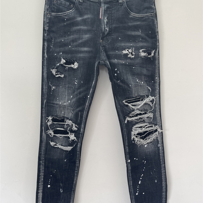 6083四季Dsquared2牛仔裤男装修身破洞补丁车线黑色D2牛仔裤男