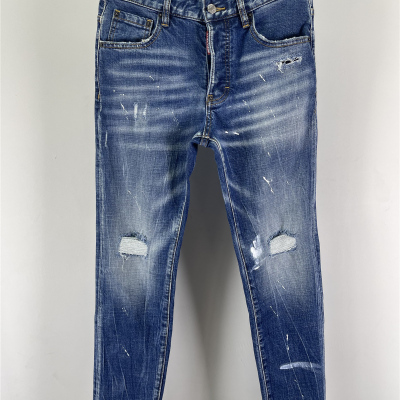 6025四季Dsquared2牛仔裤男装磨破洞补丁油漆修身微弹D2牛仔裤男