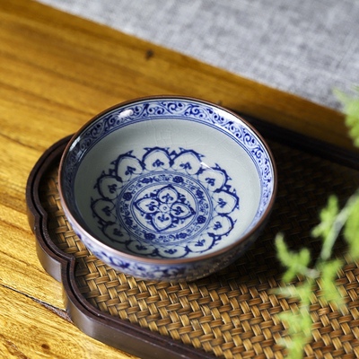 景德镇陶瓷老陶泥缠枝莲宝相纹普洱杯 茶杯 主人杯实用茶器主人杯