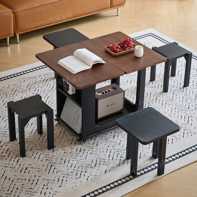 中古风白蜡木实木可移动边几茶几客厅家用折叠餐桌两用掼蛋小推车