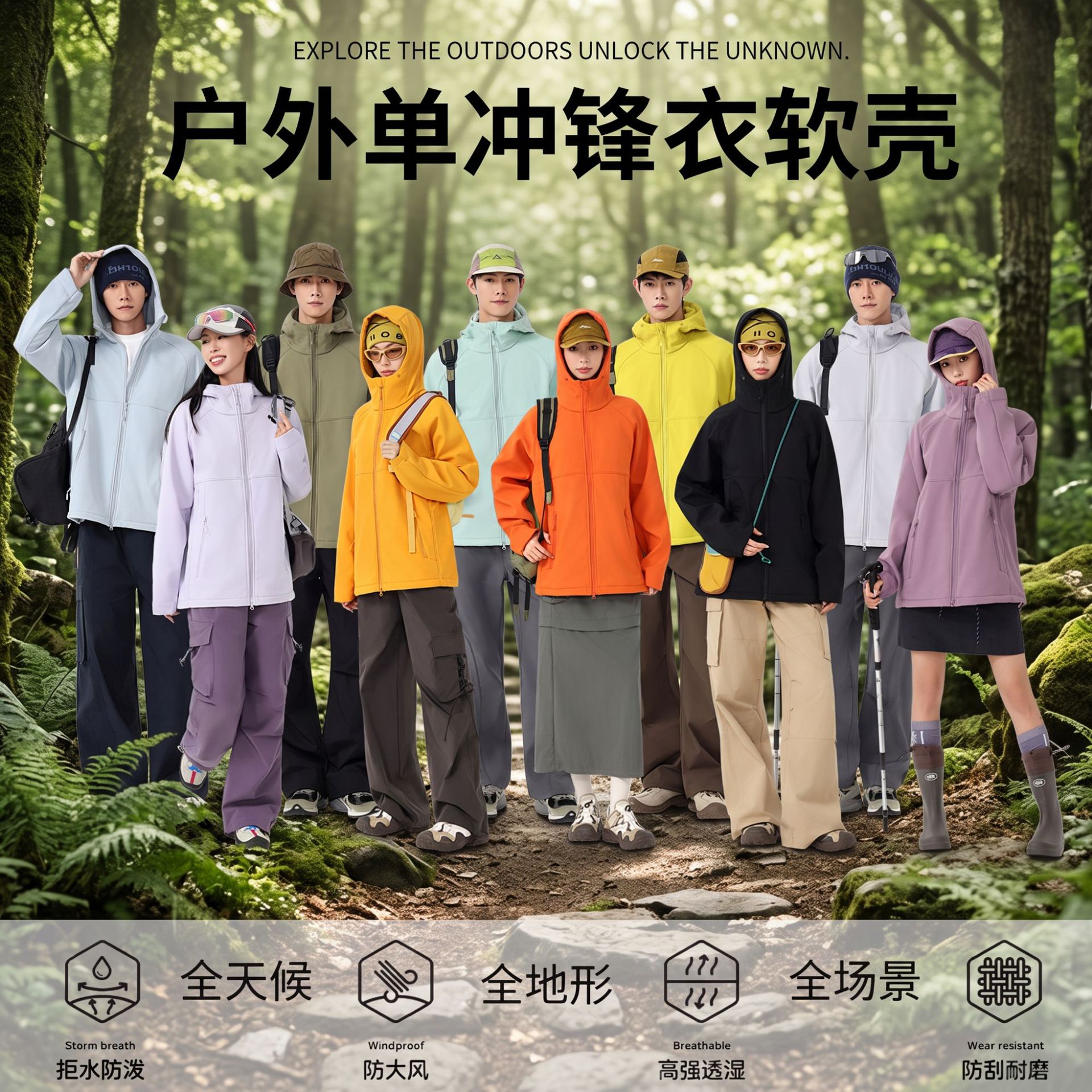IZEXX潮牌软壳冲锋衣男女秋冬防风防水户外轻量外套徒步登山夹克
