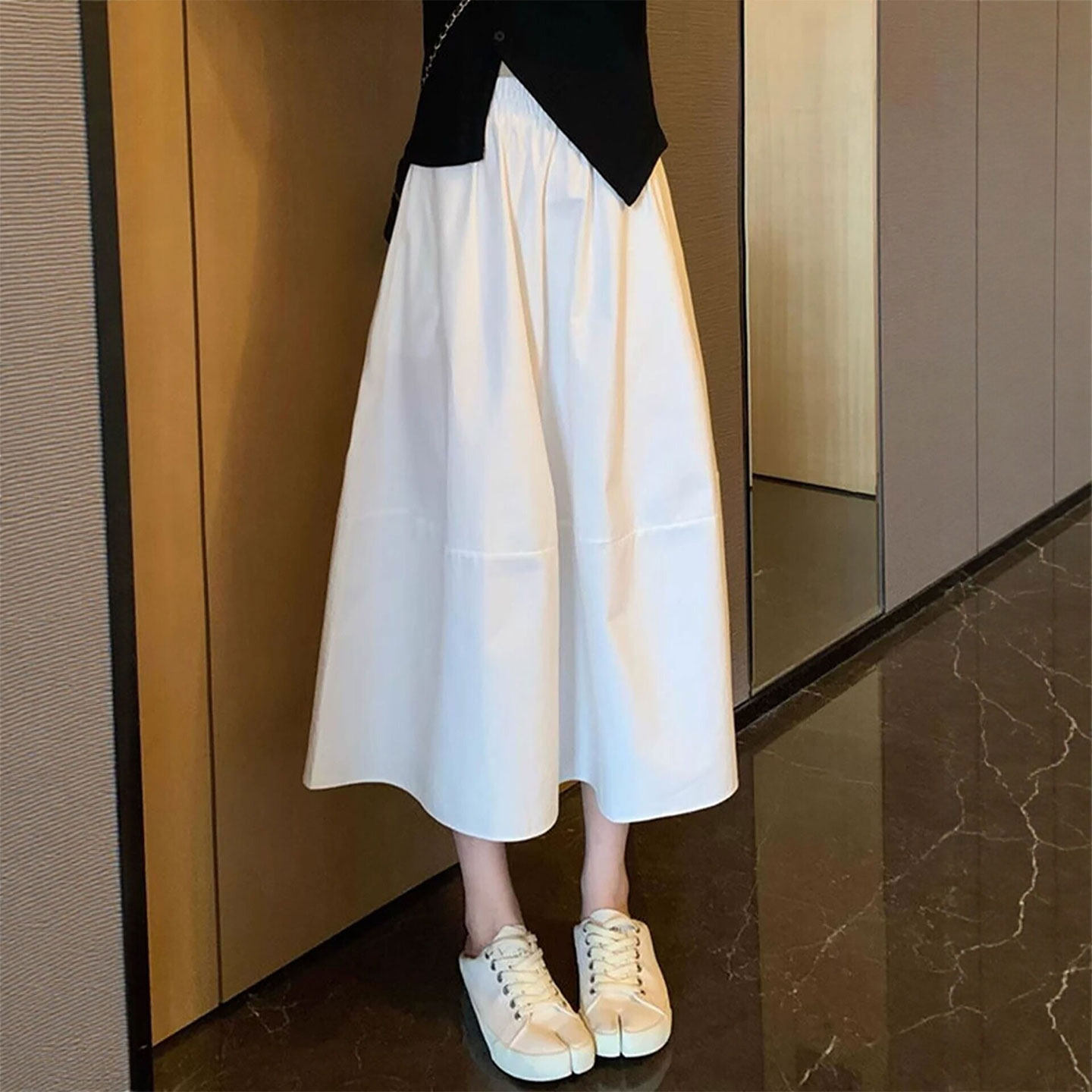 白色亚麻半身裙夏季女2026新款大码高腰a字裙工装棉麻中长款裙子