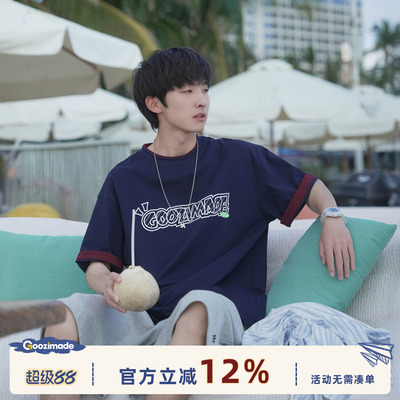 GOOZIMADE假两件印花短袖t恤