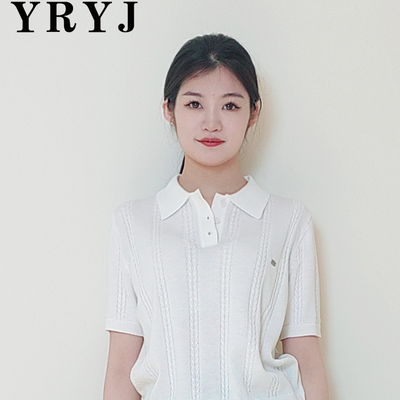 YRYJ女装商场同款通勤舒适百搭POLO领短袖针织衫上衣女351003137