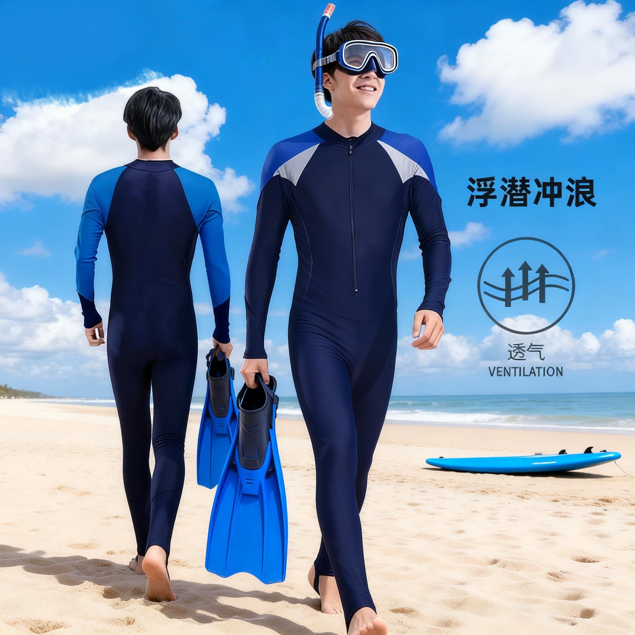2025新款男士连体泳衣潜水服长袖青少年潜水衣冲浪保暖浮潜服大码
