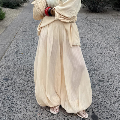 夏季新款宽松泡泡束脚裤设计感气