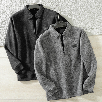 加绒加厚翻领半拉链百搭针织衫男