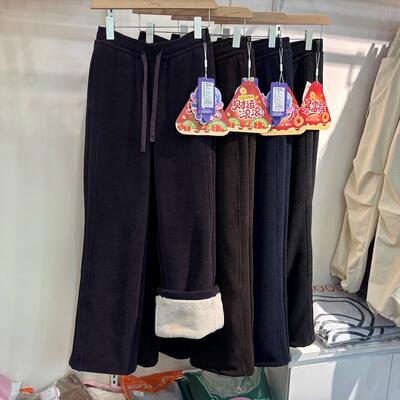 实体同款暴富皮草裤阔版冬季新款加绒加厚休闲裤女阔腿裤25039