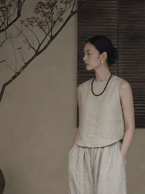 REHAI 遇-2586汉麻-自然主义禅修舒适设计罩衫瑜伽舞蹈禅舞背心