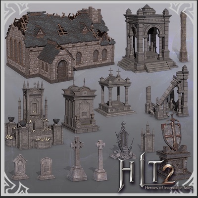 HIT2 场景 建筑 教堂 废墟 墓地 祭坛 栅栏 墓碑 3D模型 3DMAX