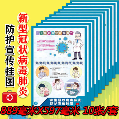 新型冠状病毒肺炎防护宣传挂图10张/套预防控抗击疫情工厂企业机关社区街道居委会中小学校复学复工标语画橱窗栏墙贴海报手册标语
