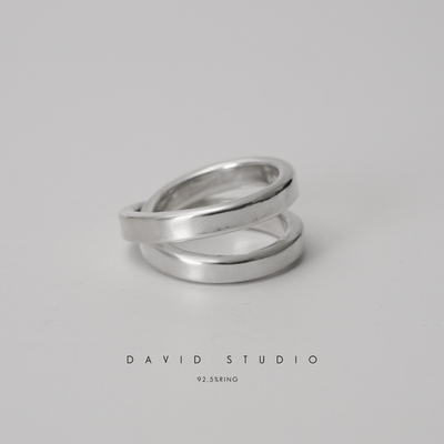 纯银小众先锋情侣平打戒指925