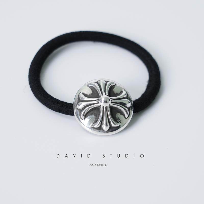 David studio S925纯银十字架字母发饰头饰边夹女款新款潮流发绳_虎窝淘