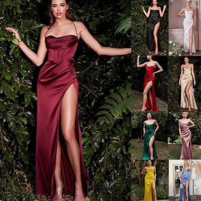 Summer Sexy Hanging High Waist Split Silk Dress Slim Fit Eve
