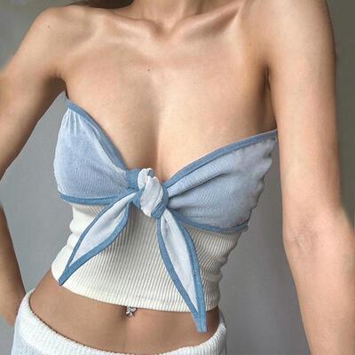 Casual bow color blocked chest vest休闲 蝴蝶结拼色裹胸背心女
