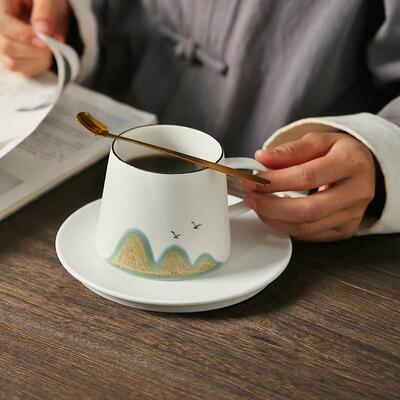 Hand drawn Far Mountain Ceramic Coffee Cup Water Cup Set