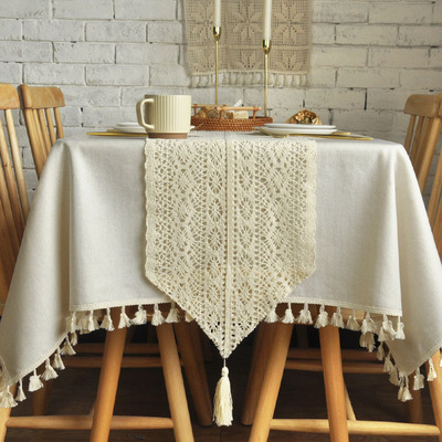 复古美式尖头桌旗花瓣手工蕾丝