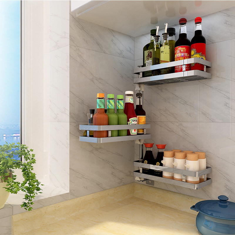 304不锈钢厨房置物架壁挂式转角可旋转多功能多层调味料瓶收纳架_虎窝淘