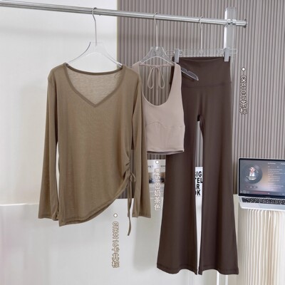 C.Cya绝美瑜伽服套装宽松运动罩衫女薄遮臀显瘦健身上衣速干V领T