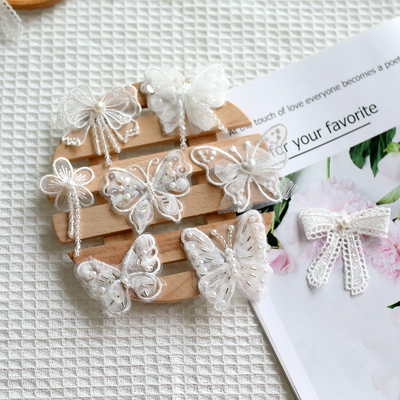 亮片蝴蝶布贴珍珠蝴蝶结蕾丝布