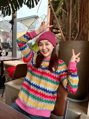 2026春装boden彩色波浪条纹彩虹圆领套头针织衫女显瘦毛衣上衣女