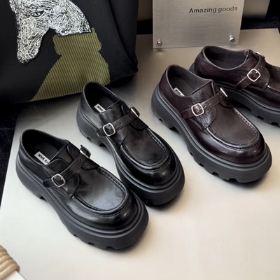 WM6真皮女鞋厚底单鞋增高乐福鞋