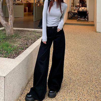 黑色阔腿裤美式高腰显瘦直筒裤