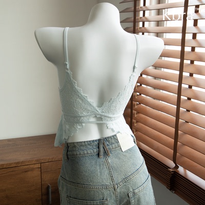 Kbra春日蝴蝶蕾丝美背吊带背心女