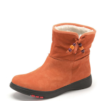 加毛加厚棉靴真皮短靴子女冬磨砂牛皮圆头低坡跟套脚暖SFA3SC2894