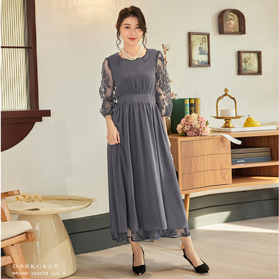 雪纺连衣裙2024年新款蕾丝拼接修身长裙子女平时可穿小礼服88609