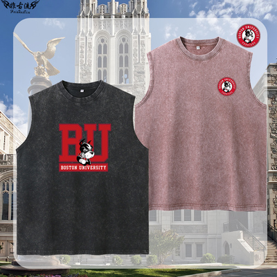 Boston University波士顿大学联名水洗做旧纯棉背心美式宽松坎肩